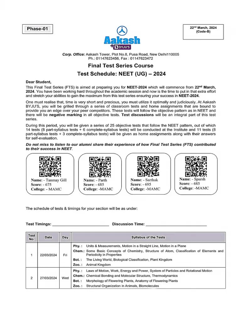 Aakash Fts 2024 Schedule Pdf