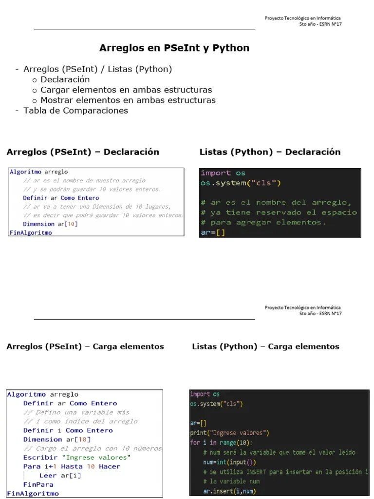 Arreglos En Pseint Y Python | PDF
