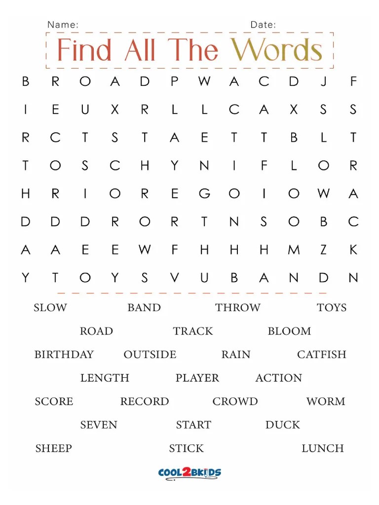 3rd Grade Printable Word Search | PDF