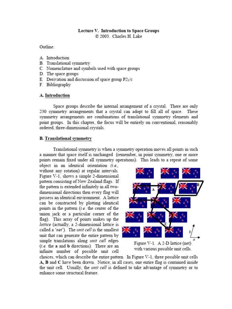 Lecture V Introduction To Space Groups Pdf