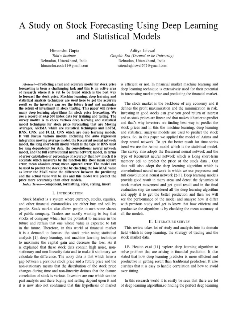 A Study On Stock Forecasting Using Deep Learning Pdf