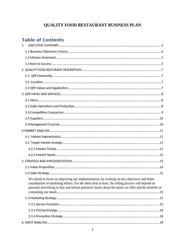 Restaurant Business Plan Pdf