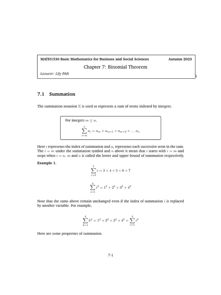 Math1530 Chp7 Binomial Theorem Pdf