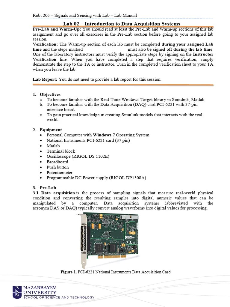 Robt205 Lab 02 Introduction To Data Acquisition Systems Pdf
