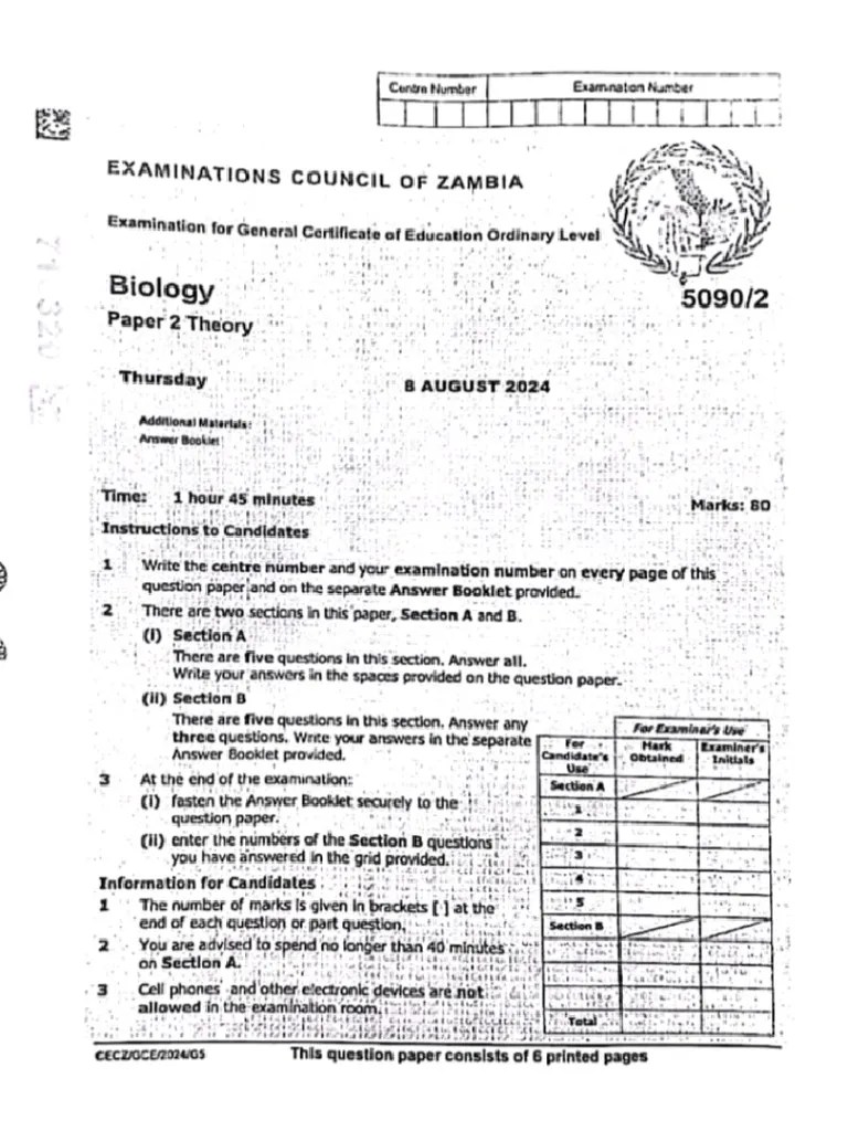 Biology 2024 Gce Pdf