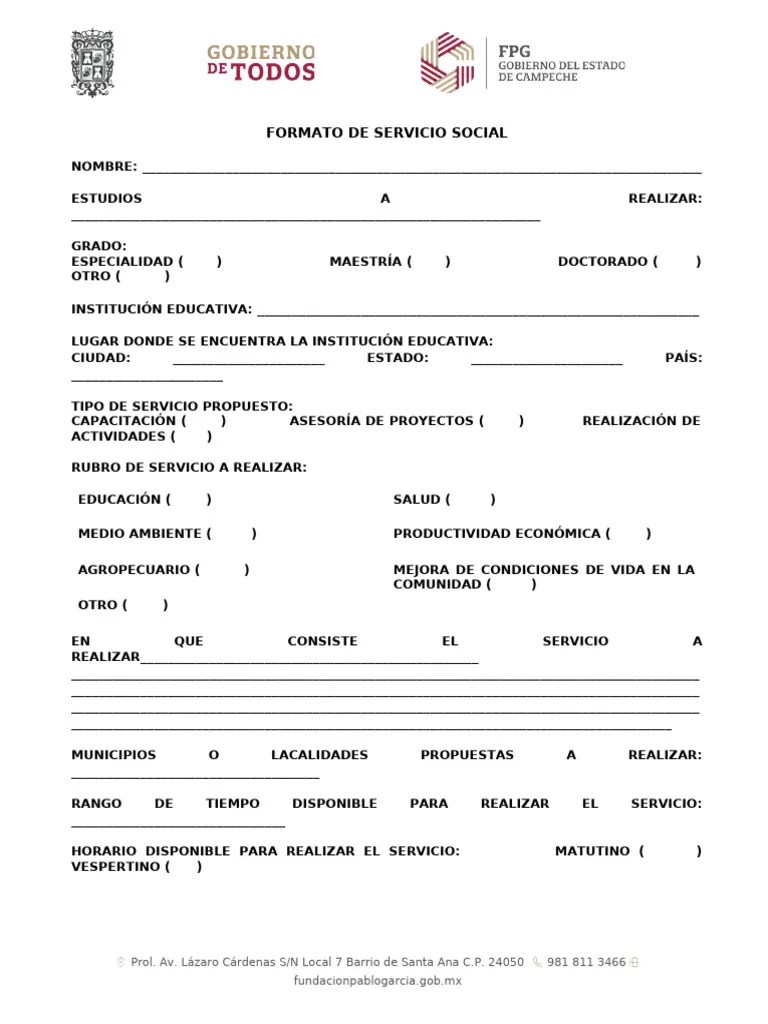 Formato De Servicio Social Pdf