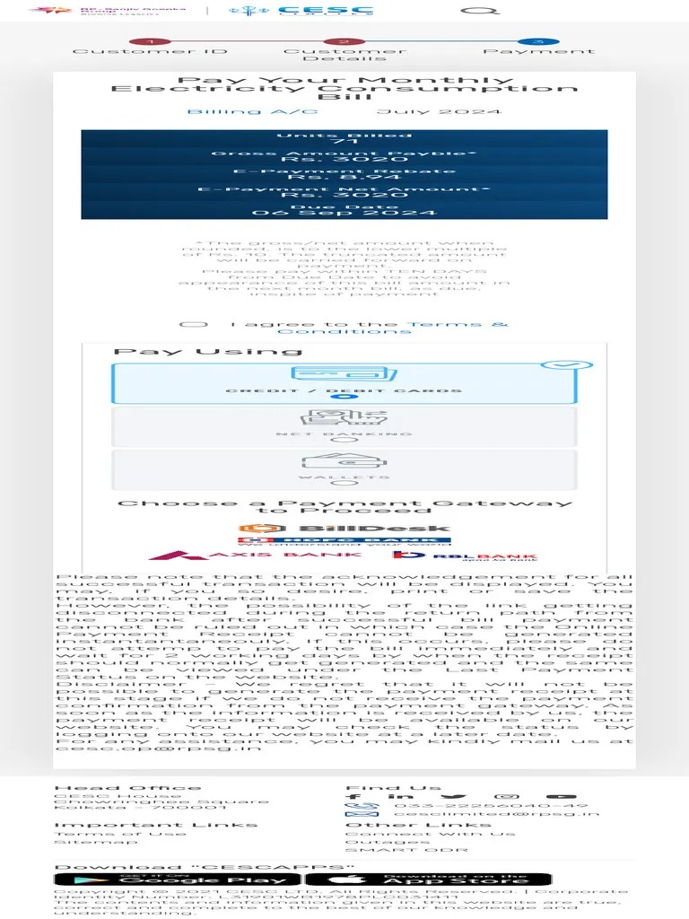 Online Payment Of Monthly Electricity Bill Quick Pay CESC Limited | PDF ...