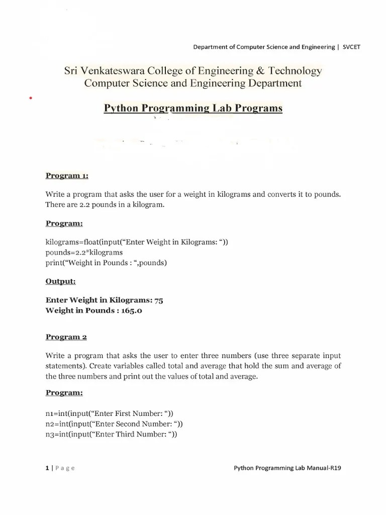 Python Lab Manual Pdf