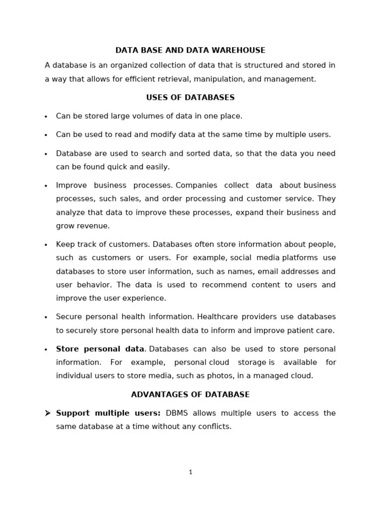Database And Data Warehouse Pdf Databases Data Warehouse