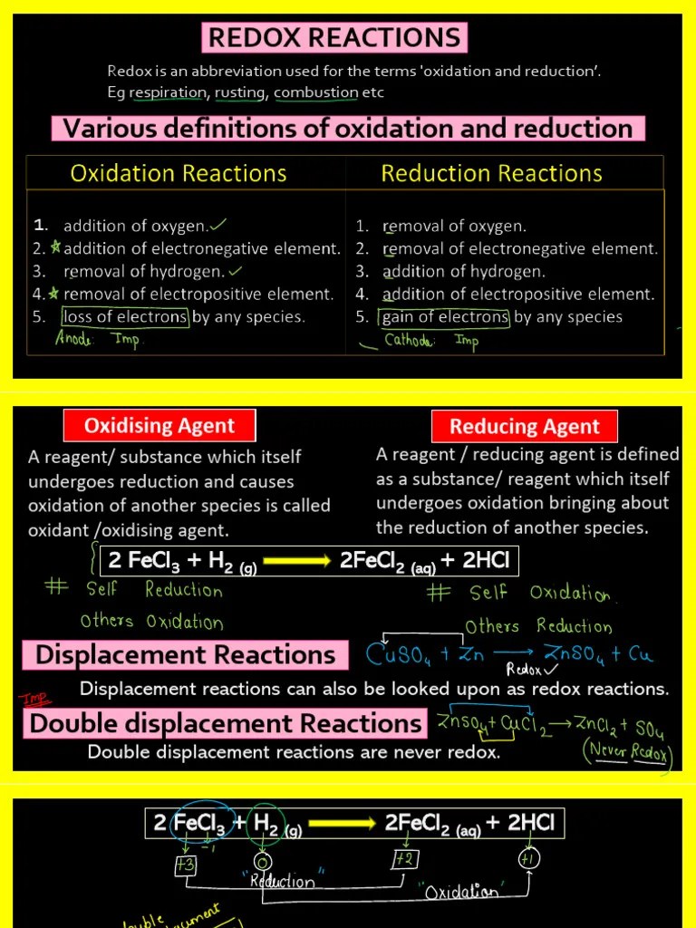 Redox One Shot Notes Pdf Redox Chemical Reactions