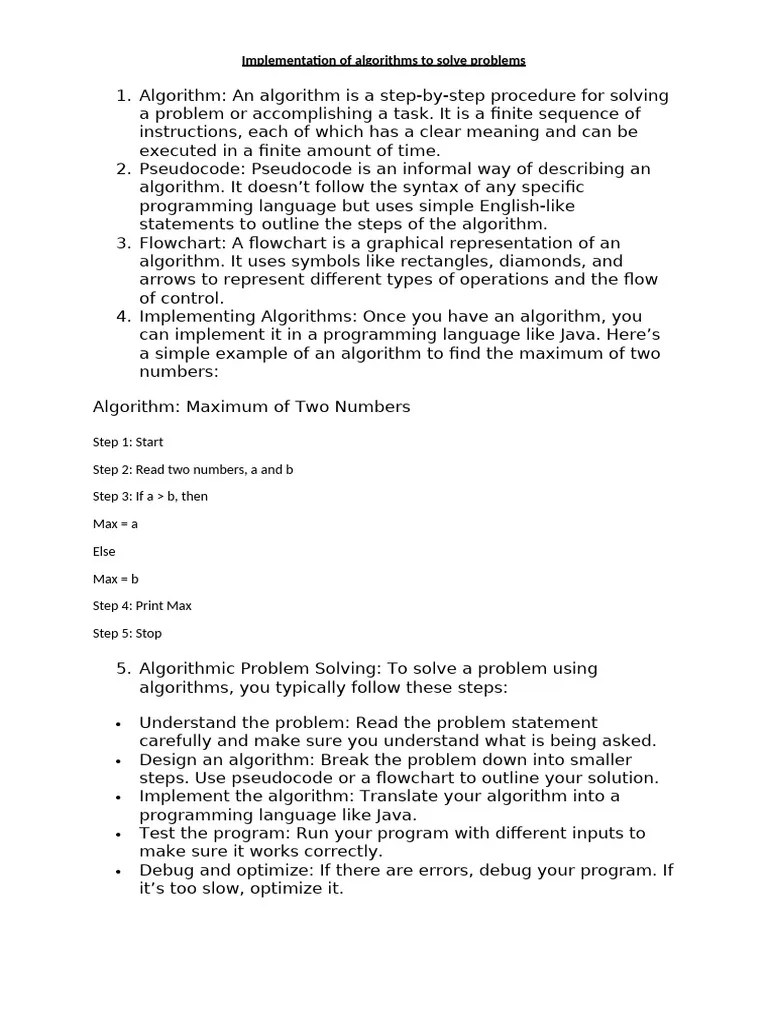 Implementation Of Algorithms To Solve Problems Pdf