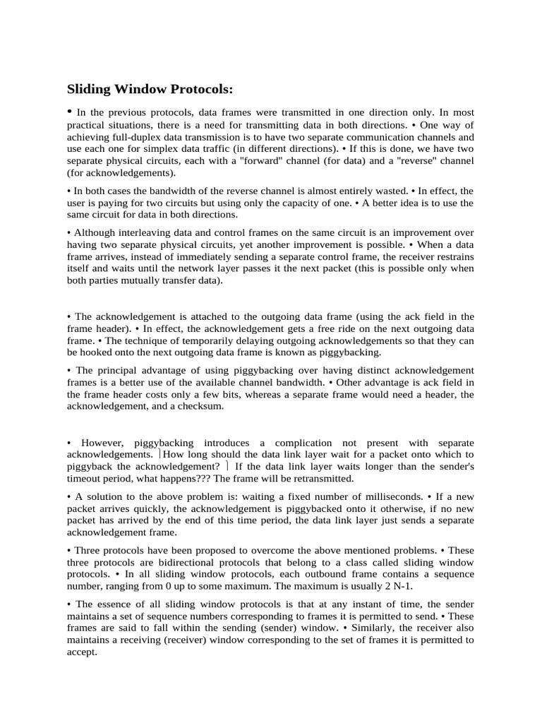 Sliding Window Protocols Pdf Transmission Control Protocol Data