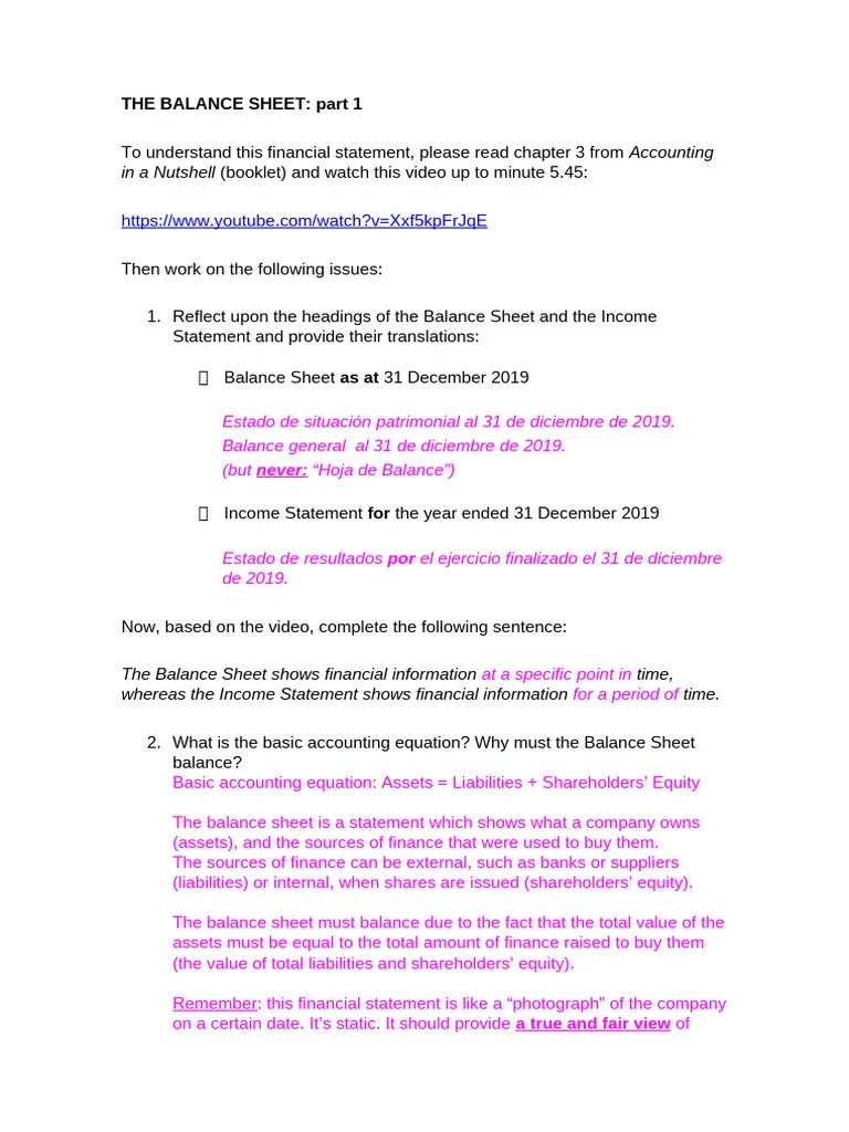 04 The Balance Sheet Part 1 Key Pdf Balance Sheet Equity Finance