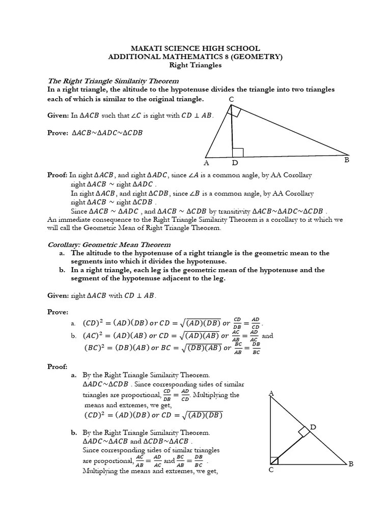 Handout 4 4 Right Triangles Pdf Triangle Geometry