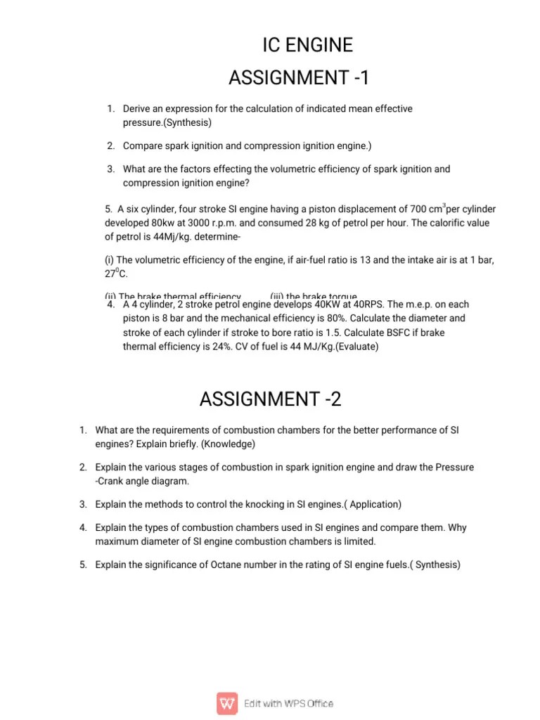 Ic Assignment All Unit Pdf Internal Combustion Engine Engines