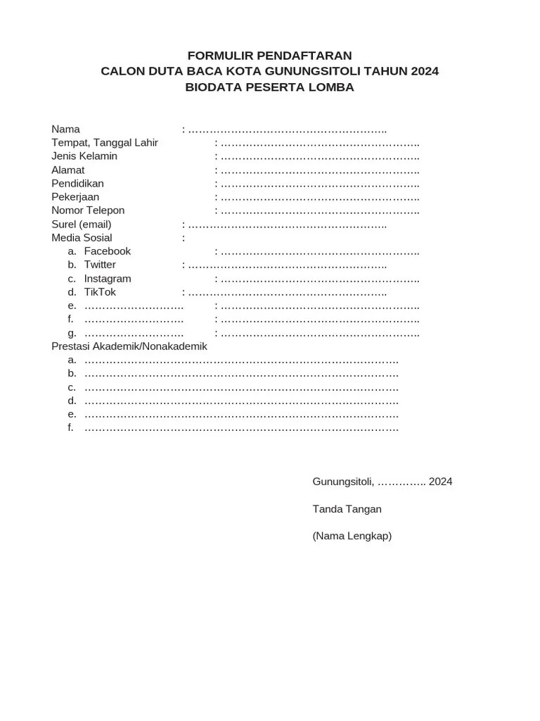 Formulir Biodata Peserta Pdf
