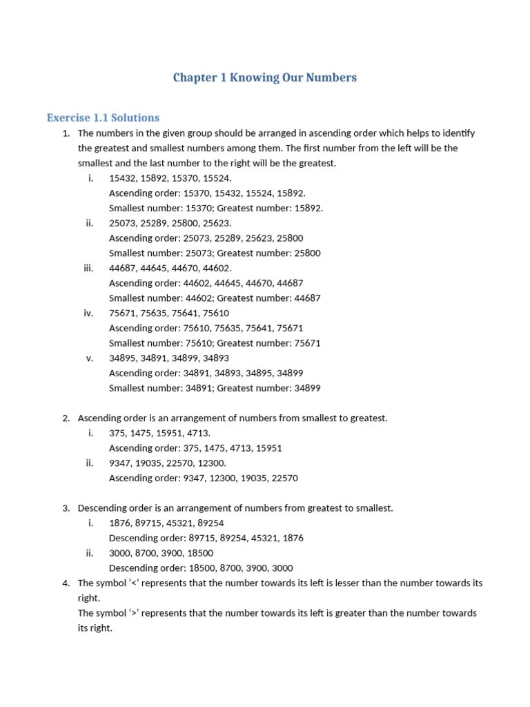 Class 6 Math Chapter 1 Knowing Our Numbers Ce Pdf Mathematics