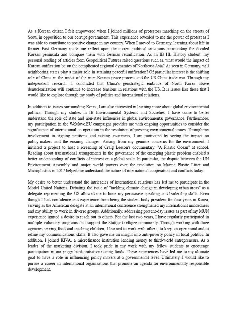 Ucas Personal Statement Pdf International Relations