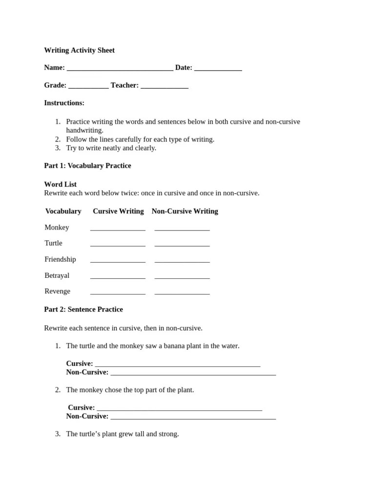 Handwriting Practice Activity Sheet Pdf
