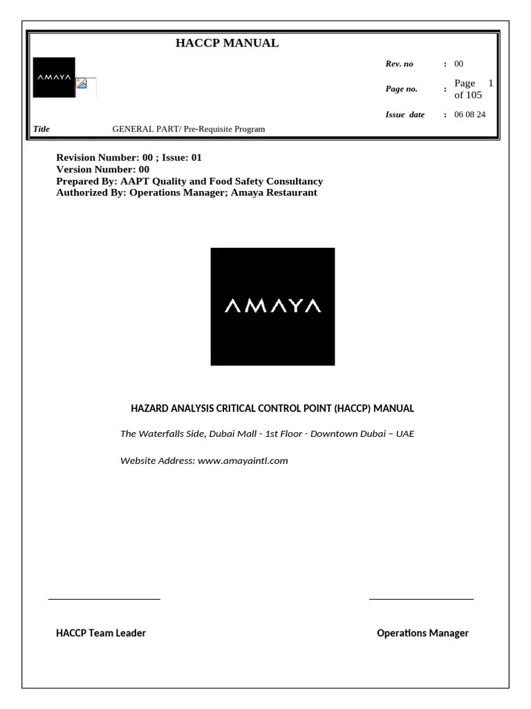 Haccp Manual Intro Prp Sop Pdf Food Safety Hazard Analysis And