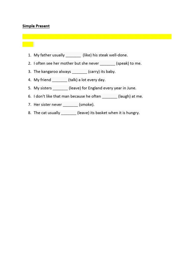 Simple Present Tense Quiz Pdf