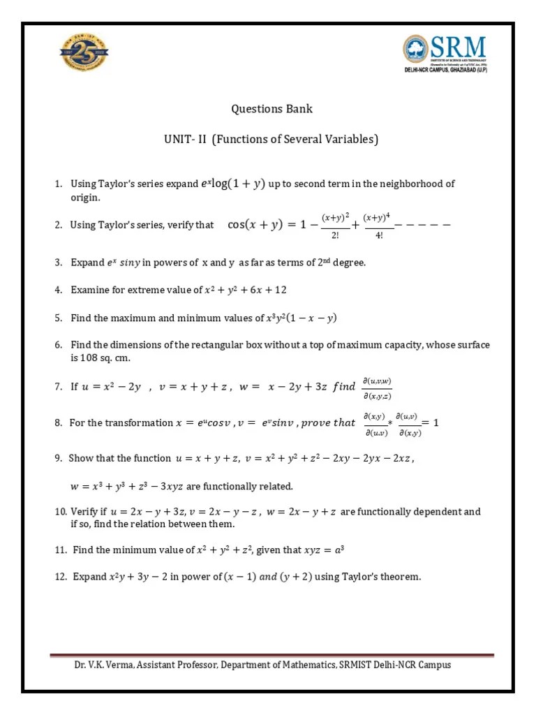 Qs Bank Unit 2 Pdf Applied Mathematics Mathematical Analysis