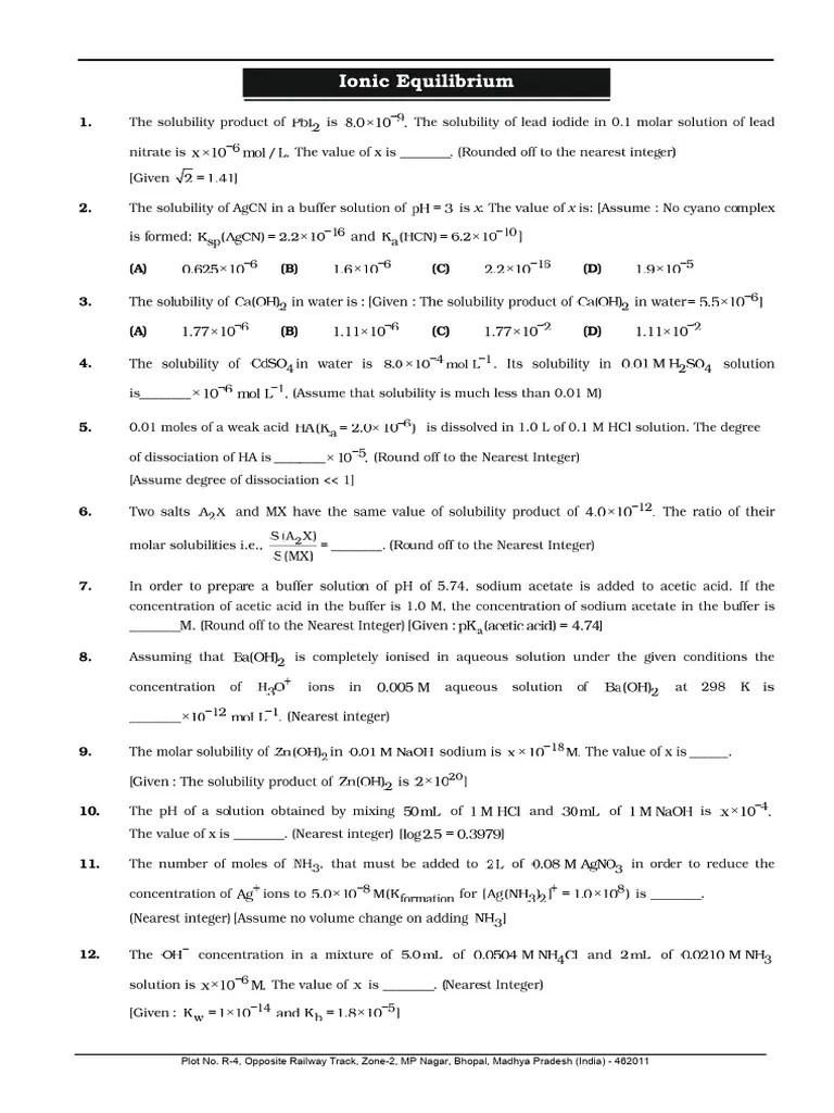 Ionic Equilibrium Pdf