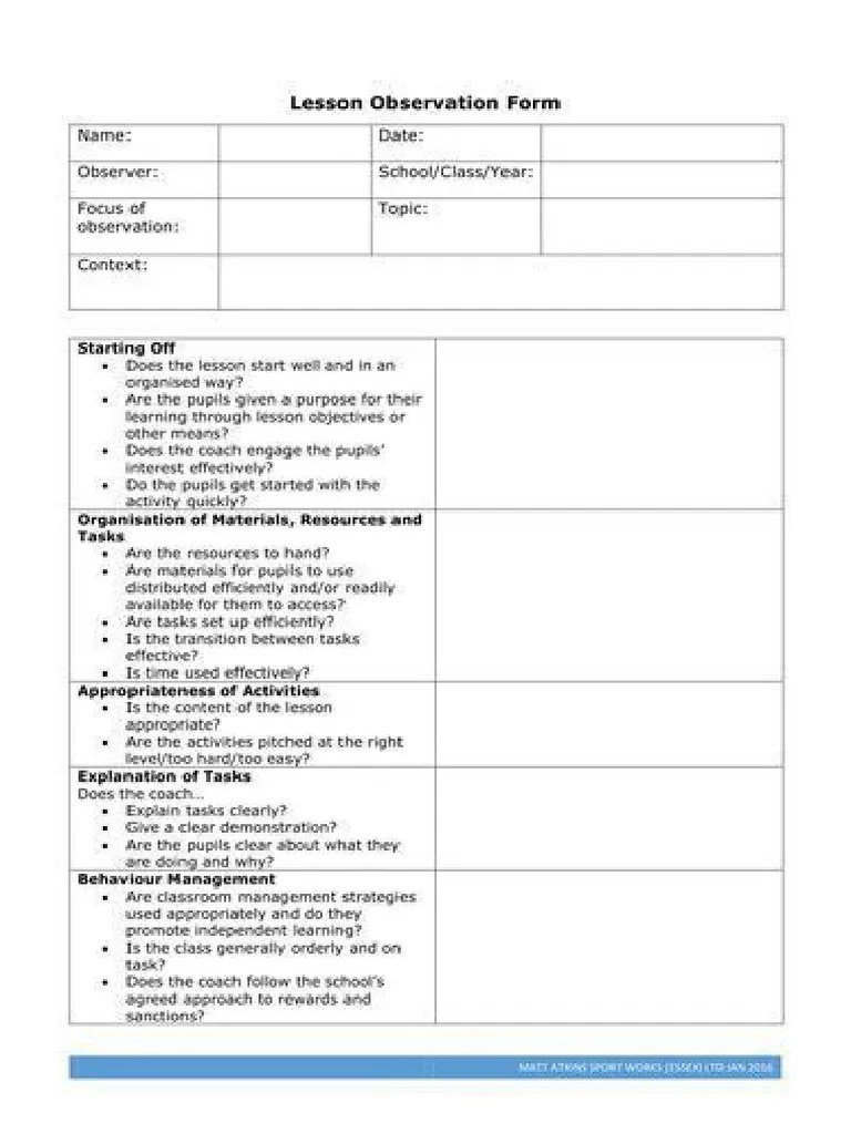 20 Formal Observation Lesson Plan Template Pdf