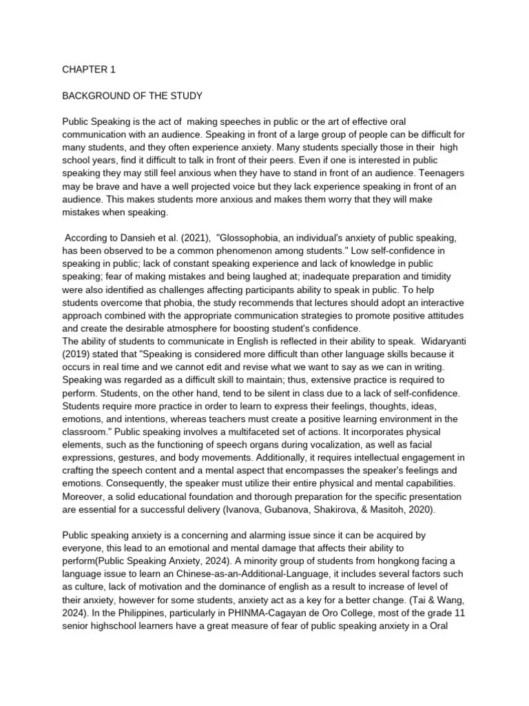 Chapter 1 Pdf Public Speaking Anxiety