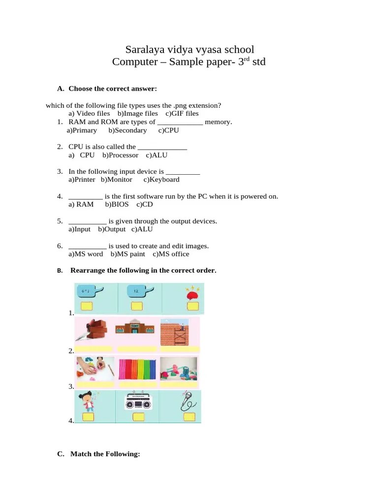 Computer Science Sample Paper 3rd Std Pdf Computer Data Storage