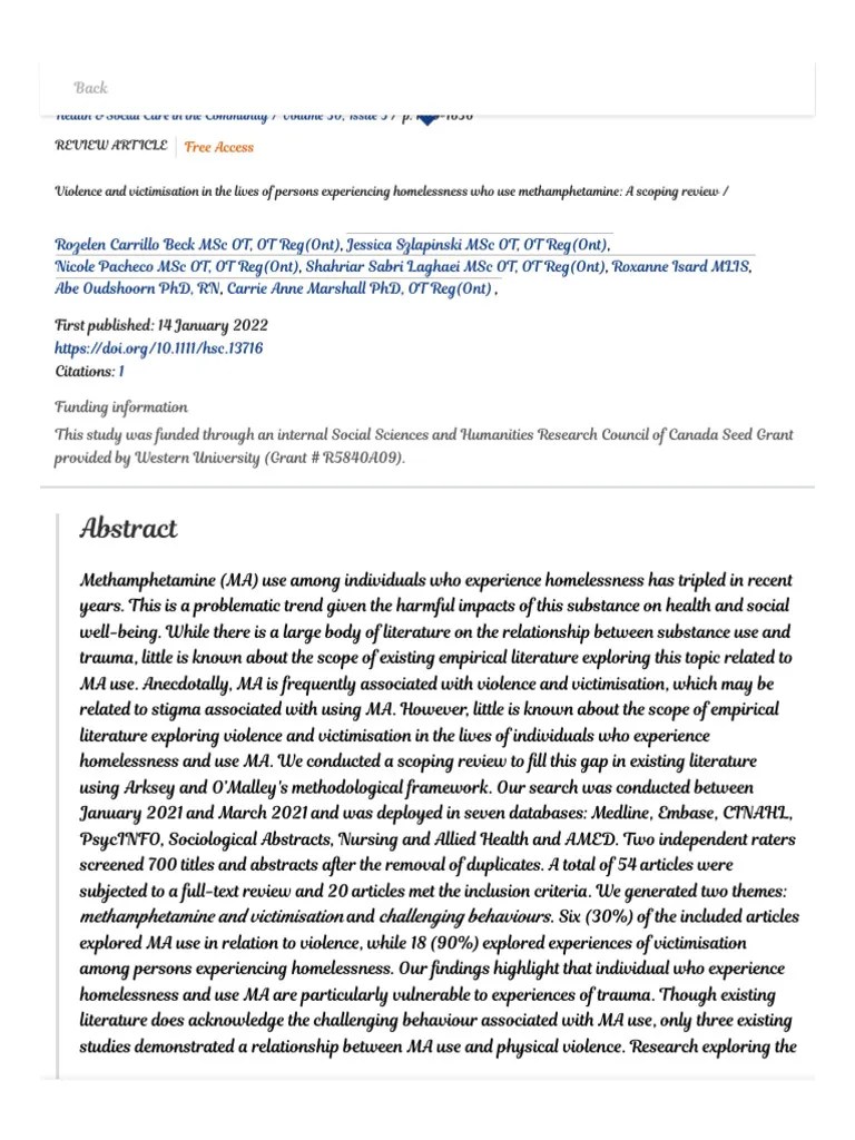 Violence And Victimisation In The Lives Of Persons Experiencing ...