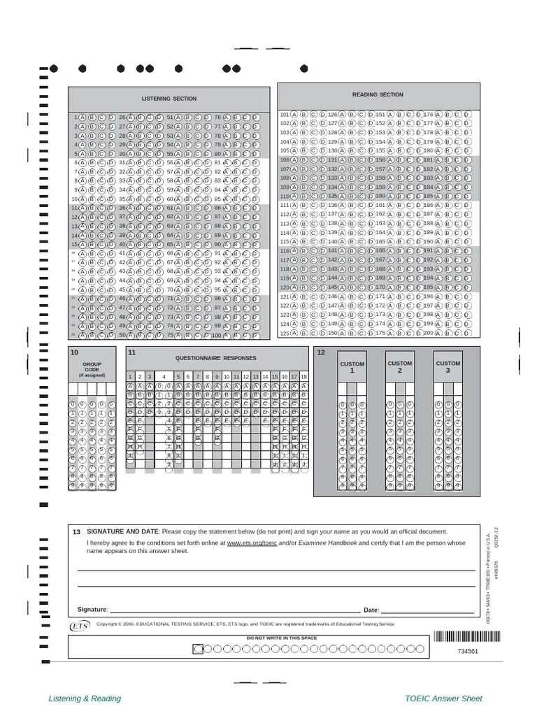 Toeic Answer Sheet Anhngumshoa Com Trang 2 Pdf Qualifications