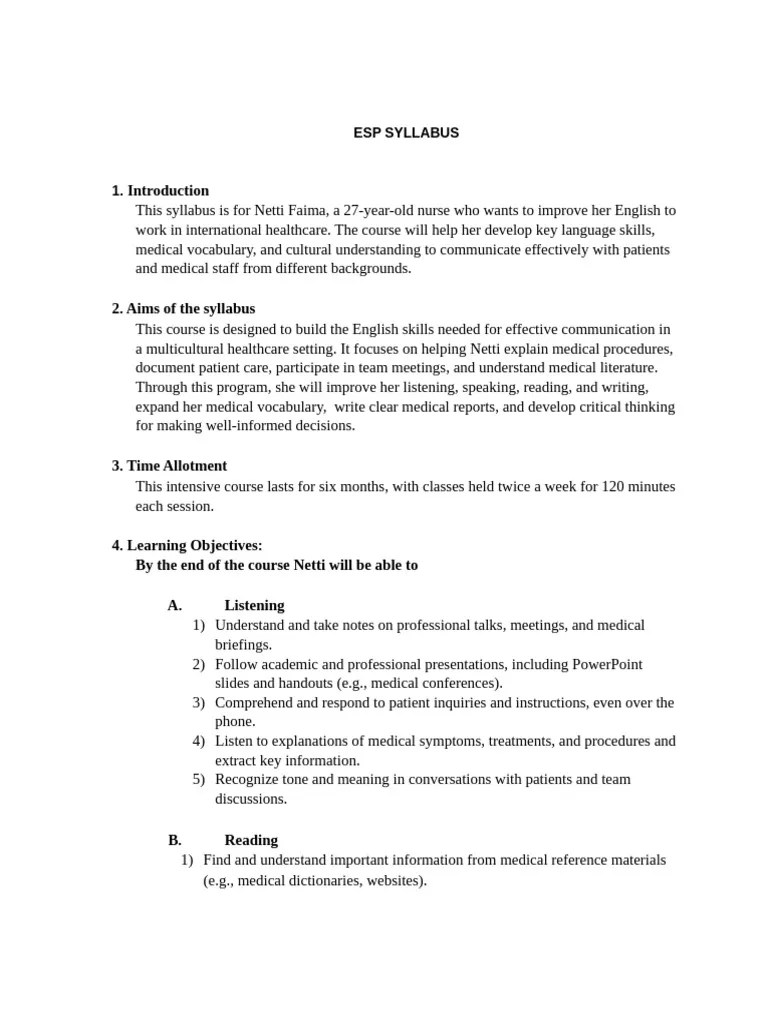 Esp Syllabus Mid Test Pdf Educational Assessment Human Communication