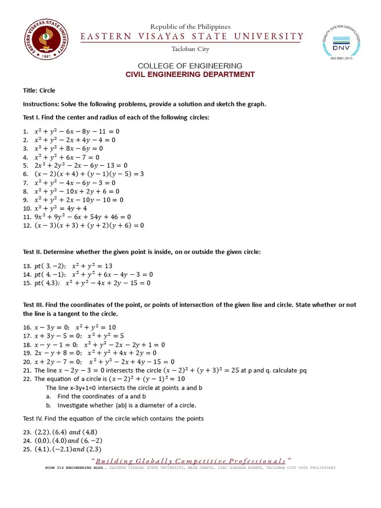Assignment Circles Pdf Circle Tangent
