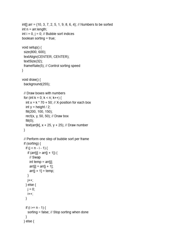 Bubble Sort Code For Processing Pdf