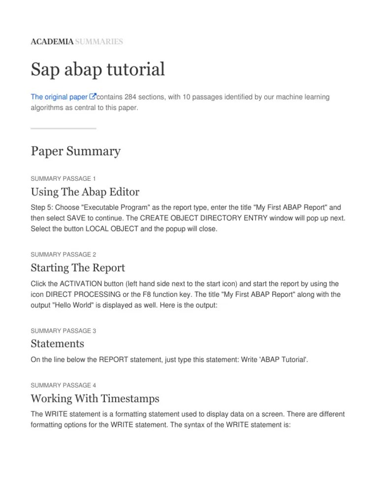 Academia Summary Sap Abap Tutorial Pdf Computer Programming