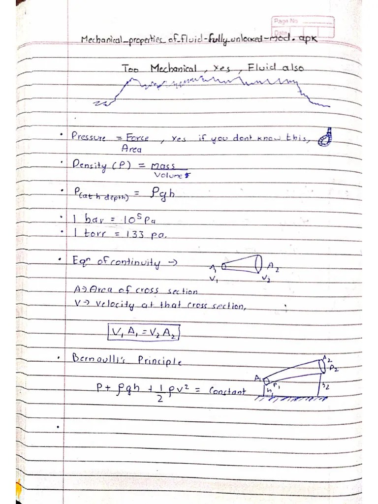 Fluid Mechanics Class 11 Notes Pdf