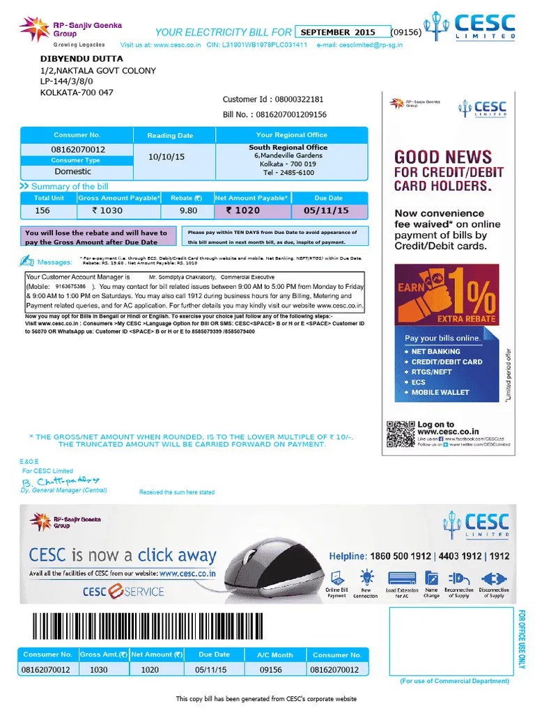 Cesc Bill | PDF | Cheque | Payments