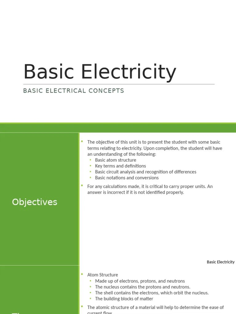 Basic Electricity Concepts Guide Pdf Electric Charge Electric Current