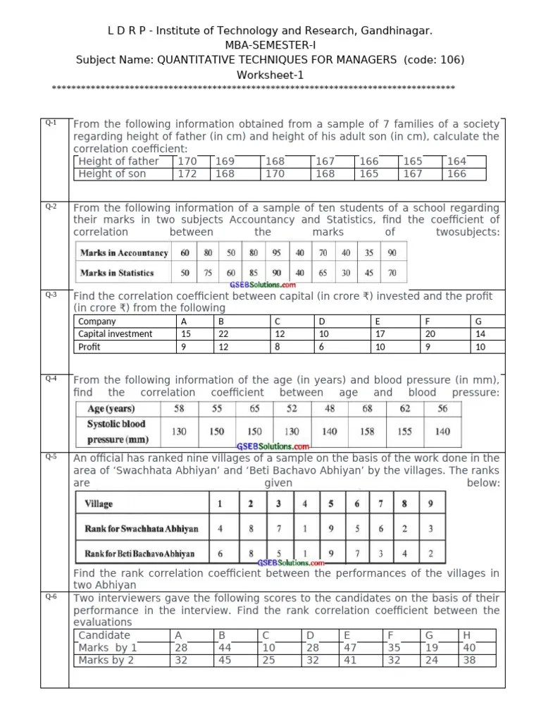 Worksheet 1 Pdf Linear Regression Statistics