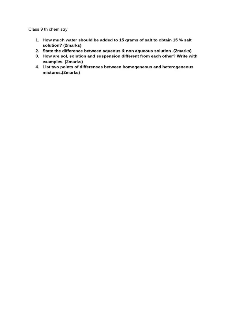 Class 9 Chemistry Solutions And Mixtures Pdf