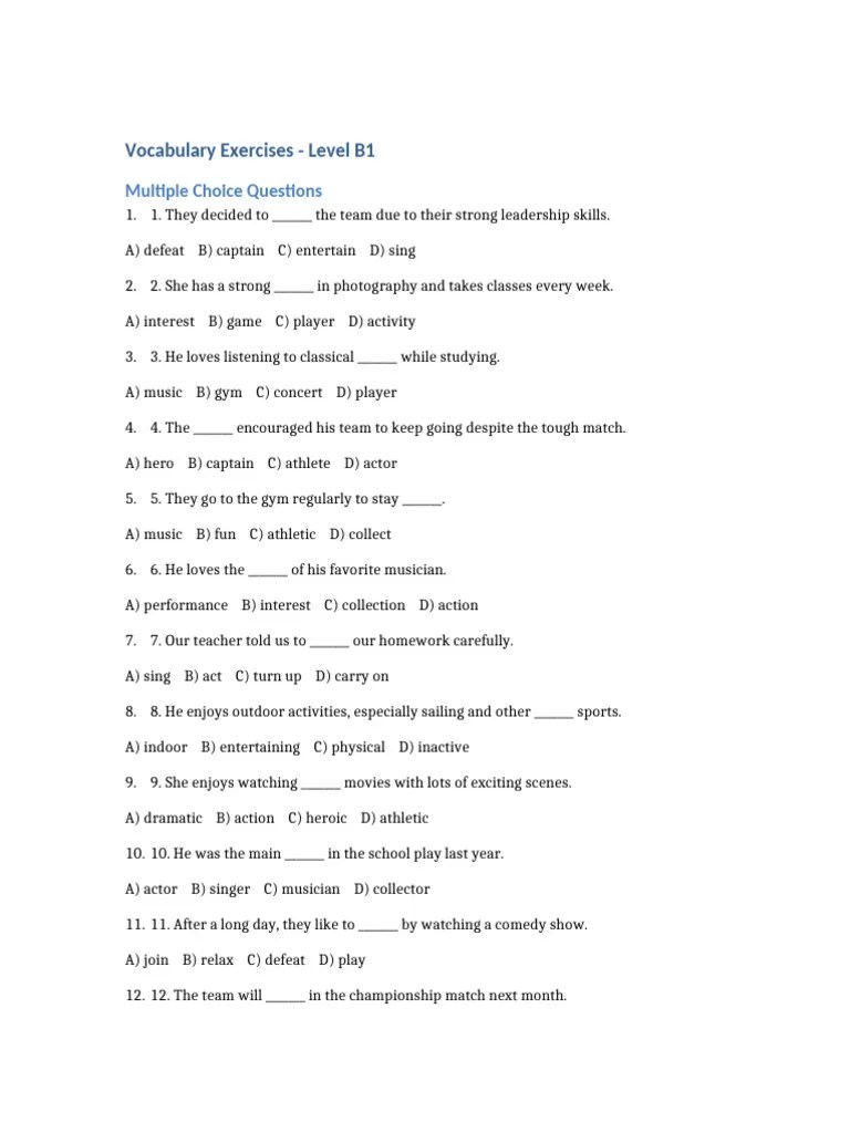 Vocabulary Exercises Level B1 Final Pdf Performing Arts