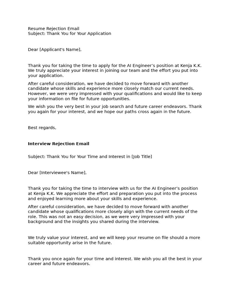 Rejection Email Template Pdf