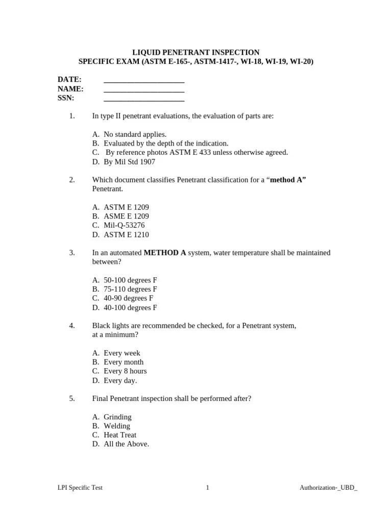 Astm E165 Liquid Penetrant Inspection Guide Pdf Industrial