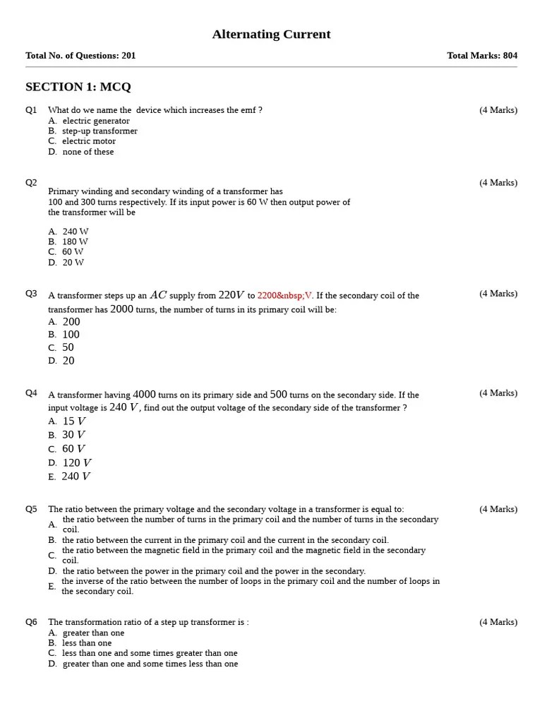 Alternating Current Pdf Transformer Inductor