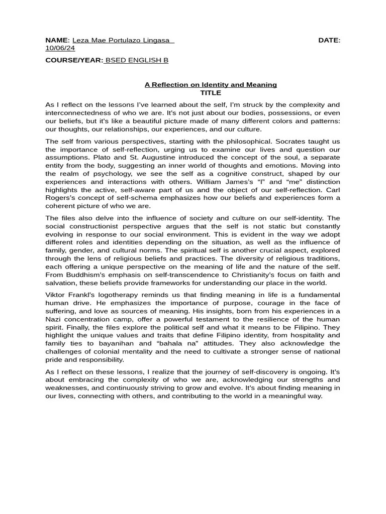 Reflection Pdf Self Psychological Concepts