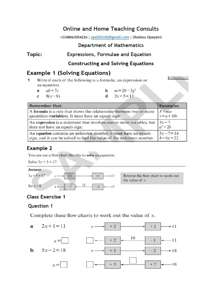 Constructing And Solving Equations Pdf