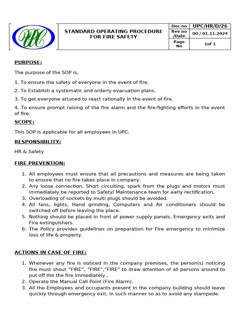 Fire Safety Sop Pdf Fire Safety Firefighting