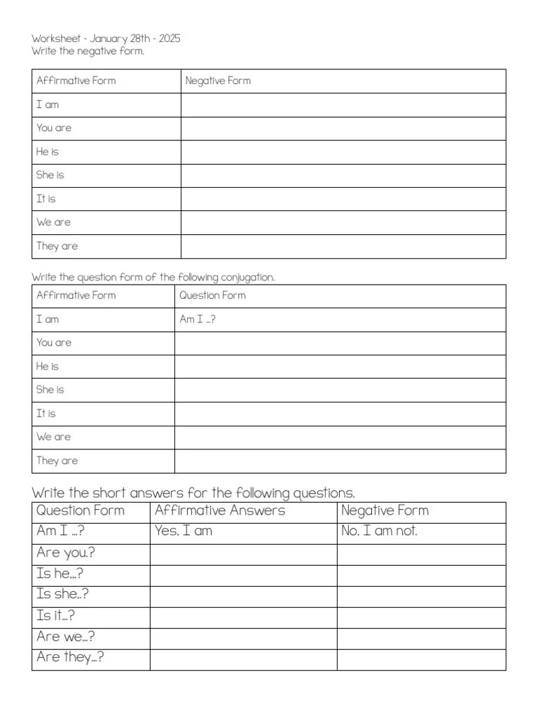 Week 2 Verb To Be Negative And Question Form Enero 28 Pdf