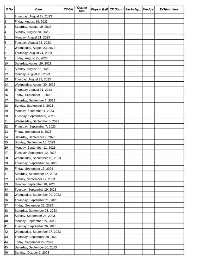 Physio Schedule Pdf